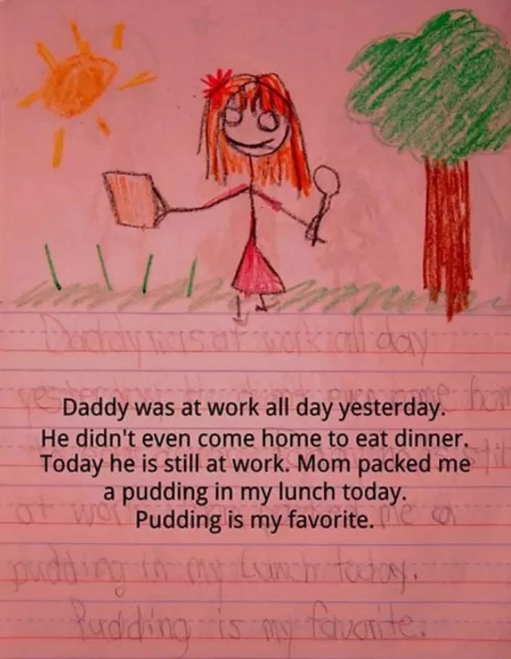 Börn segja sannleikann með óborganlegum teikningum: „Pabbi minn elskar ...